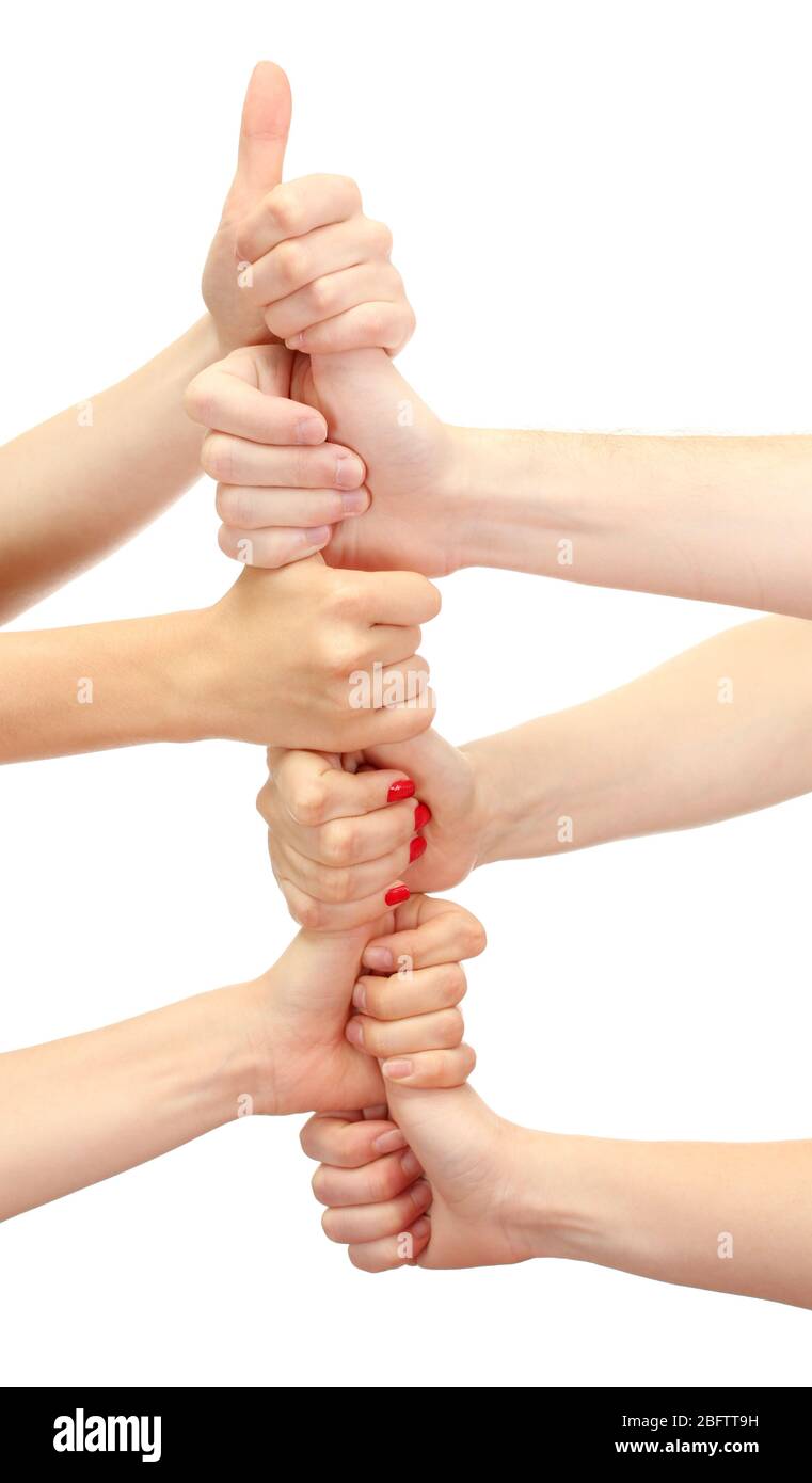 group of young people's hands isolated on white Stock Photo - Alamy