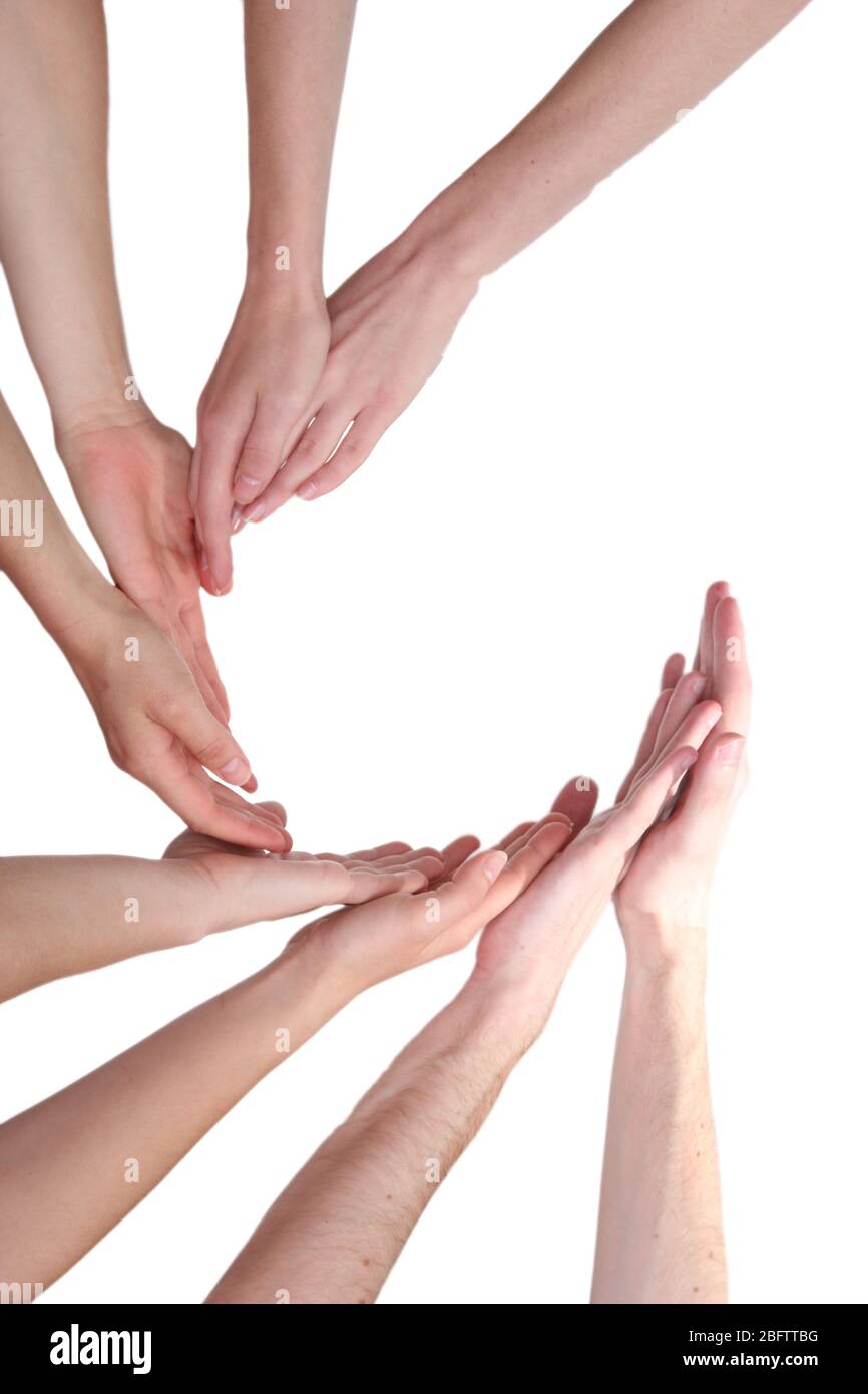 group of young people's hands isolated on white Stock Photo - Alamy