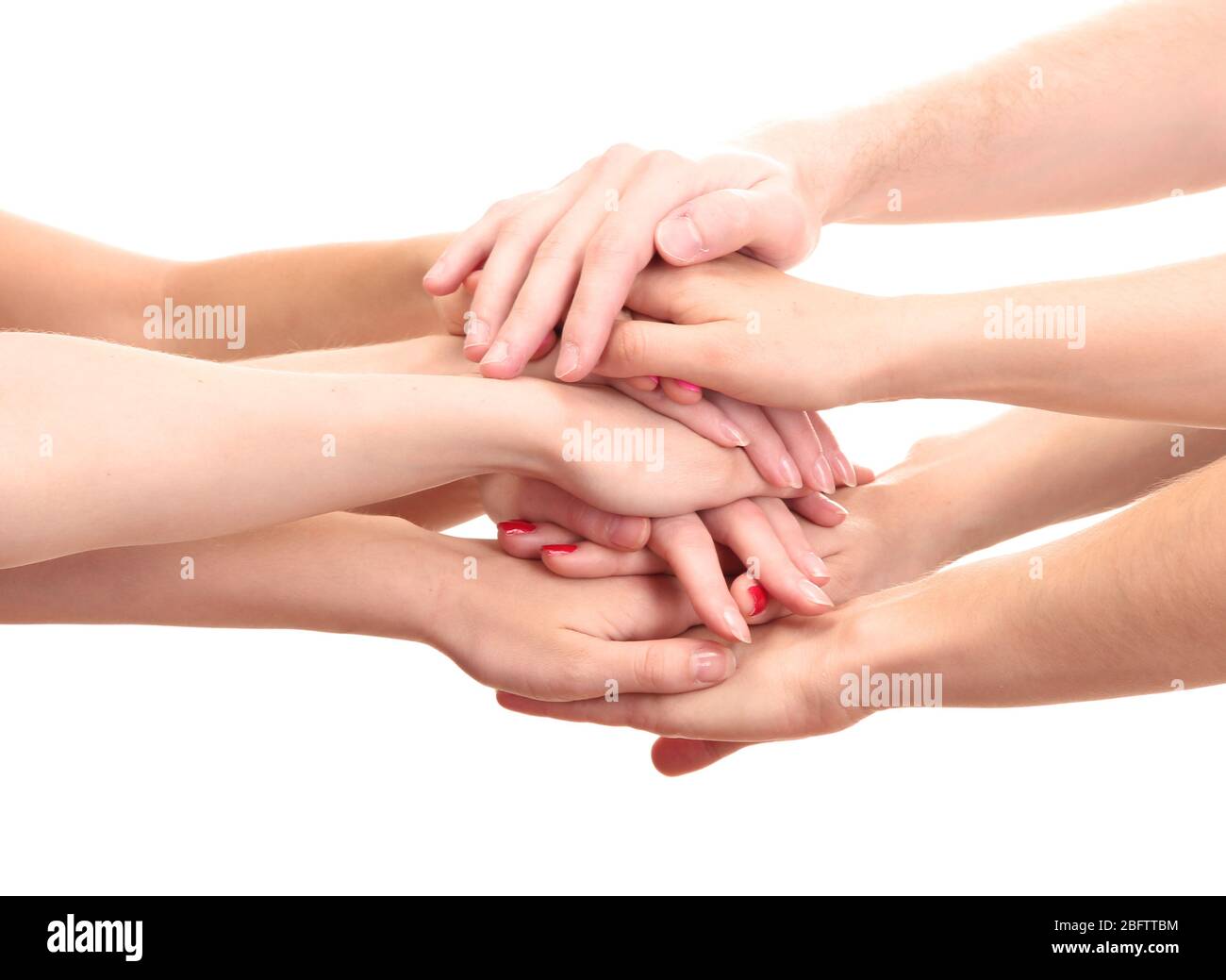 group of young people's hands isolated on white Stock Photo - Alamy