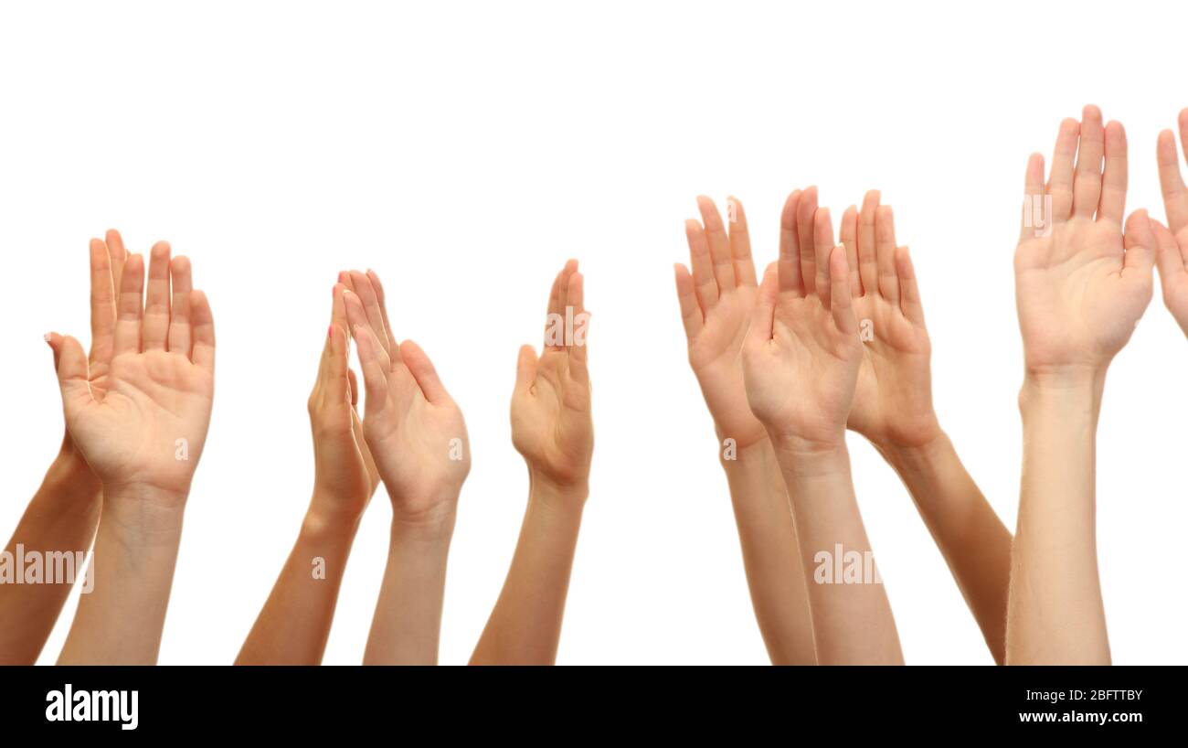 group of young people's hands isolated on white Stock Photo - Alamy