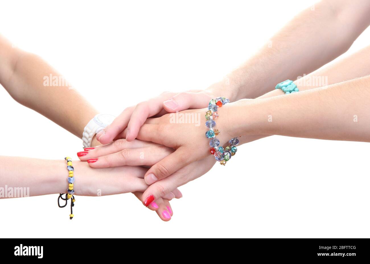 group of young people's hands isolated on white Stock Photo - Alamy