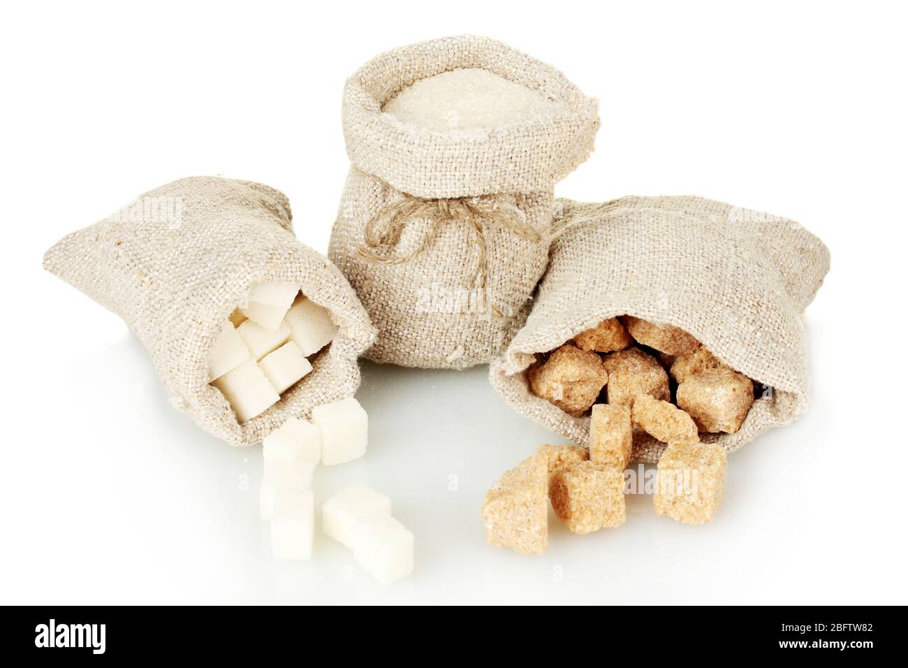 Sack with different types of sugar isolated on white Stock Photo - Alamy