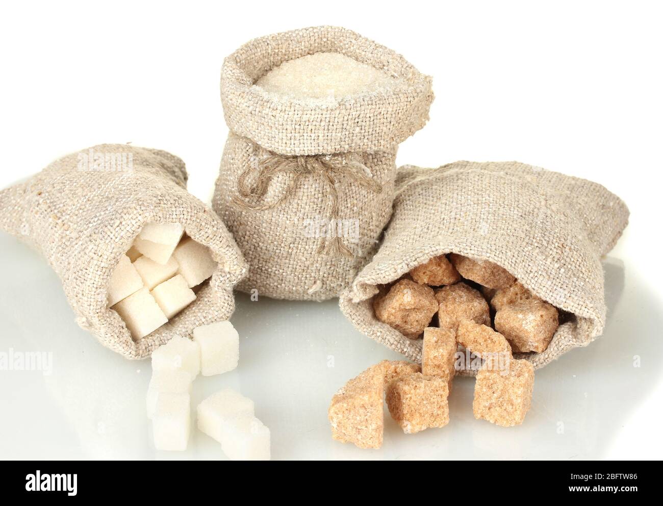 Sack with different types of sugar isolated on white Stock Photo - Alamy