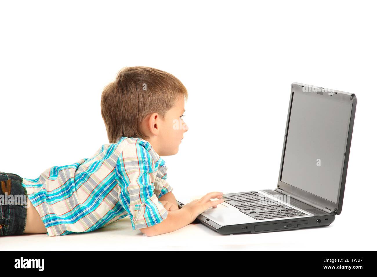 funny little boy with notebook isolated on white Stock Photo - Alamy