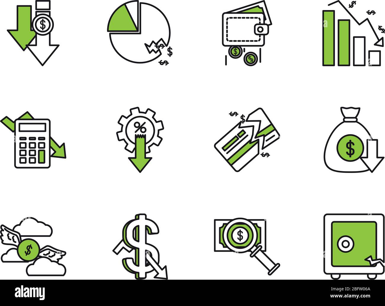 graphic charts and financial broke icon set over white background, half ...
