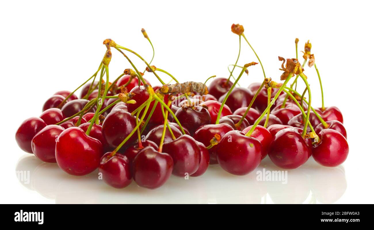 Ripe cherry berries isolated on white Stock Photo - Alamy