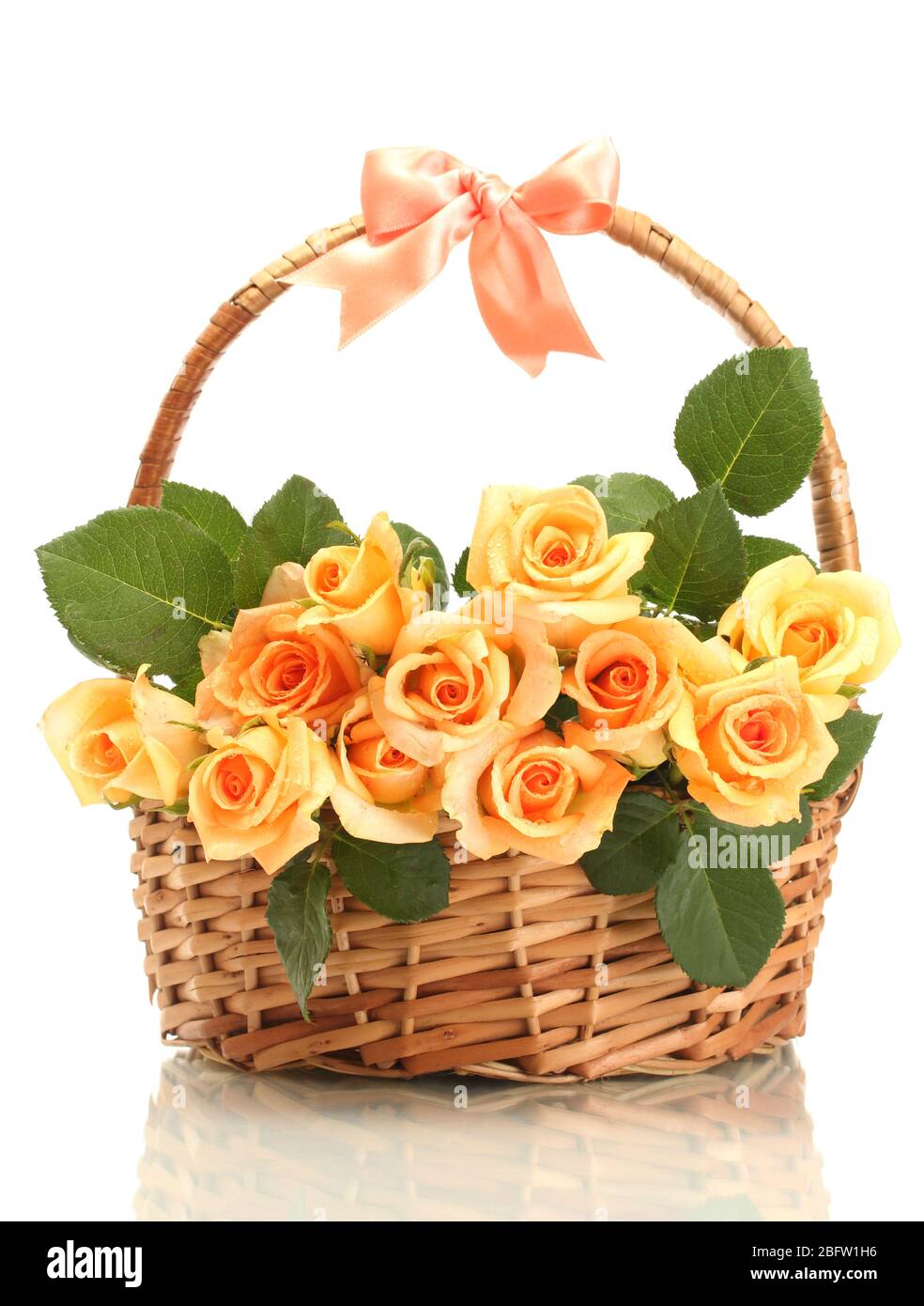 beautiful bouquet of roses in basket isolated on white Stock Photo - Alamy