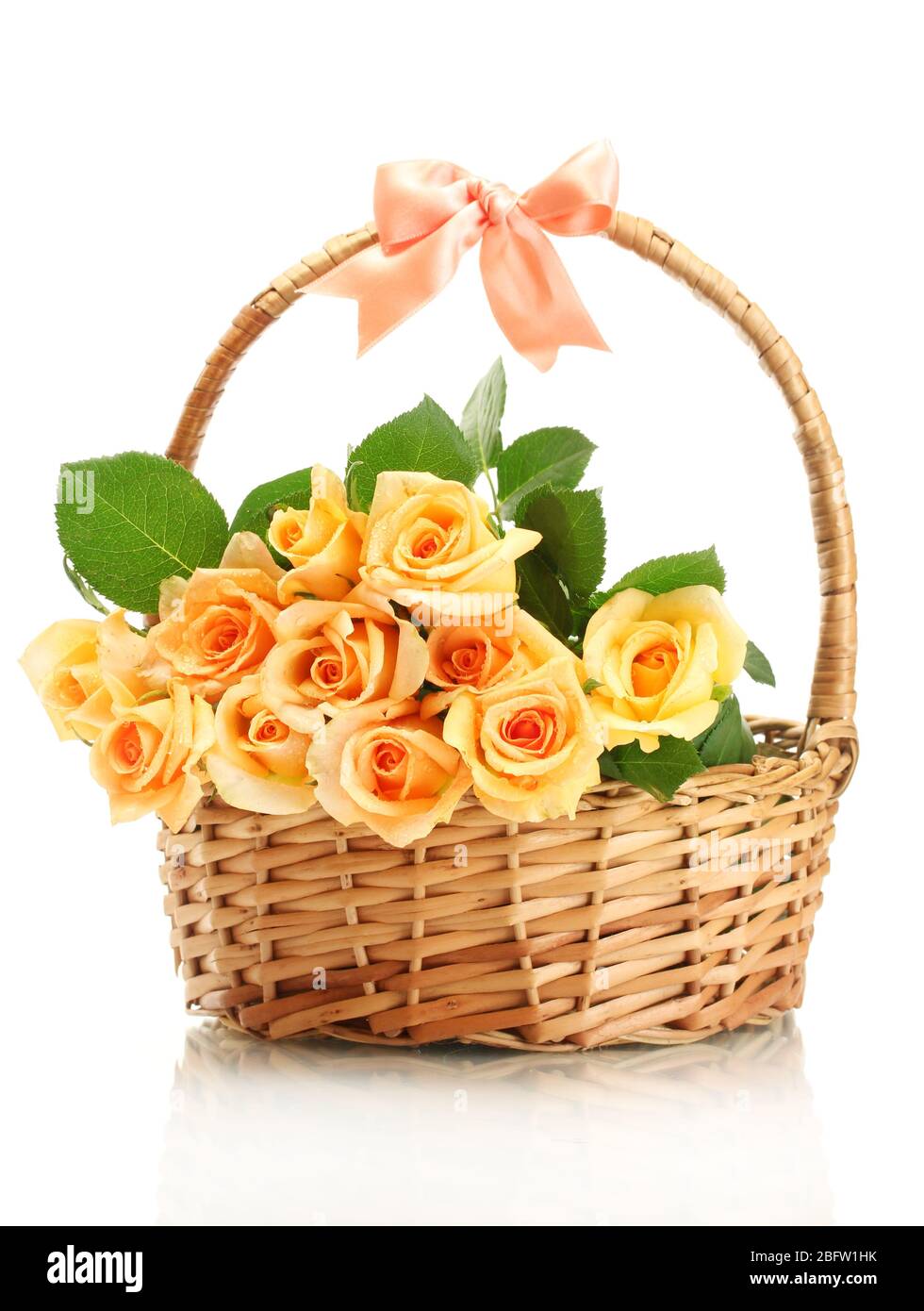 beautiful bouquet of roses in basket isolated on white Stock Photo - Alamy