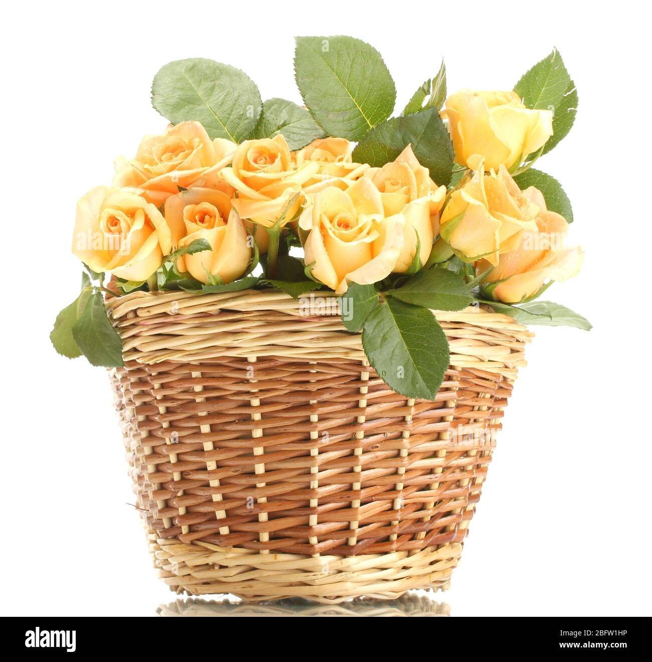 beautiful bouquet of roses in basket isolated on white Stock Photo - Alamy
