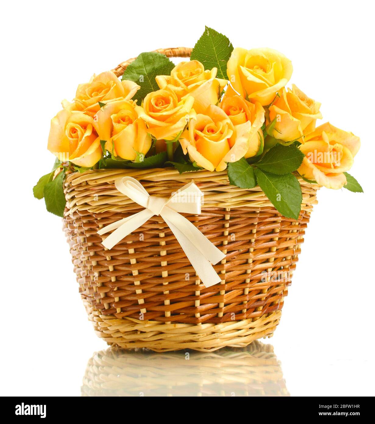 beautiful bouquet of roses in basket isolated on white Stock Photo - Alamy