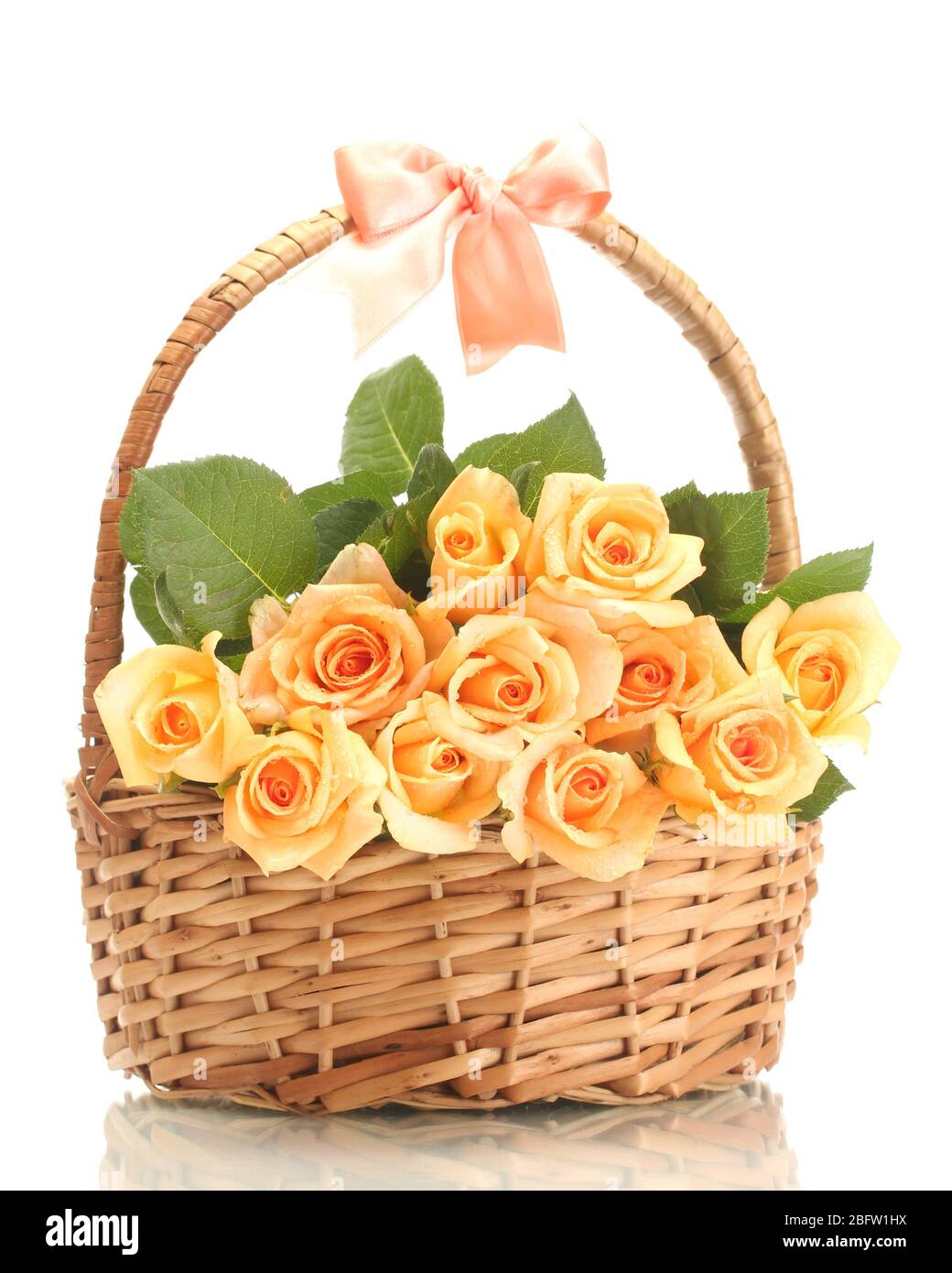 beautiful bouquet of roses in basket isolated on white Stock Photo - Alamy