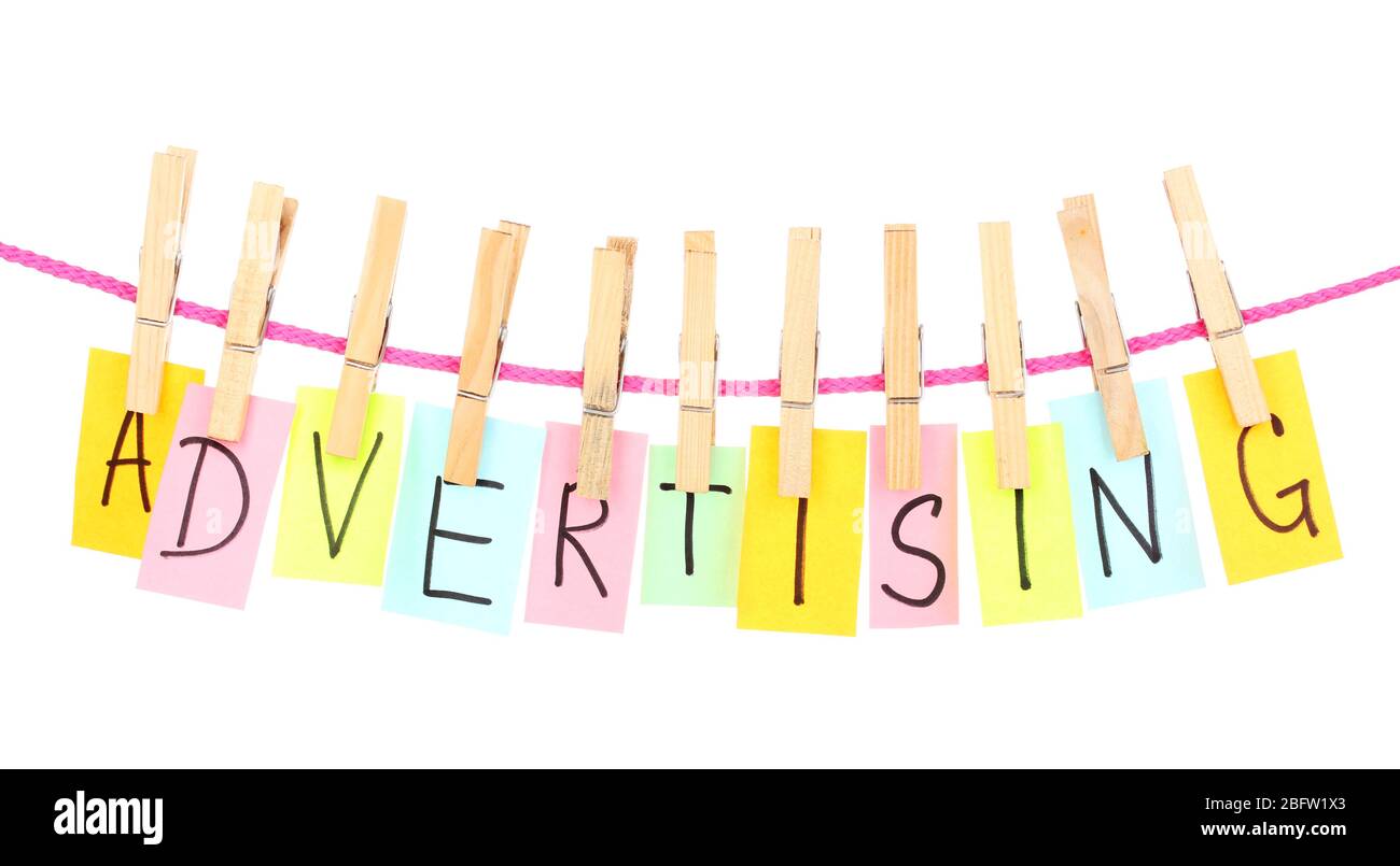 Colorful word hang on rope by wooden peg isolated on white Stock Photo ...