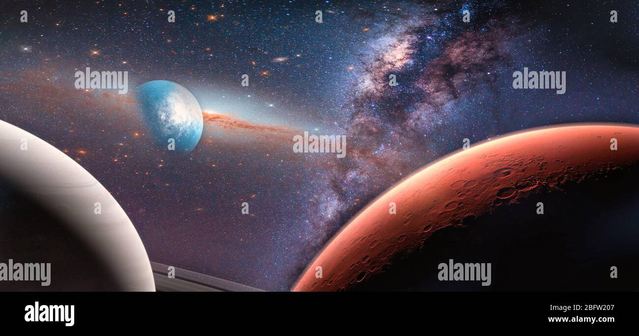 Landscape galaxy, Planet and Earth view from space with Milky way ...