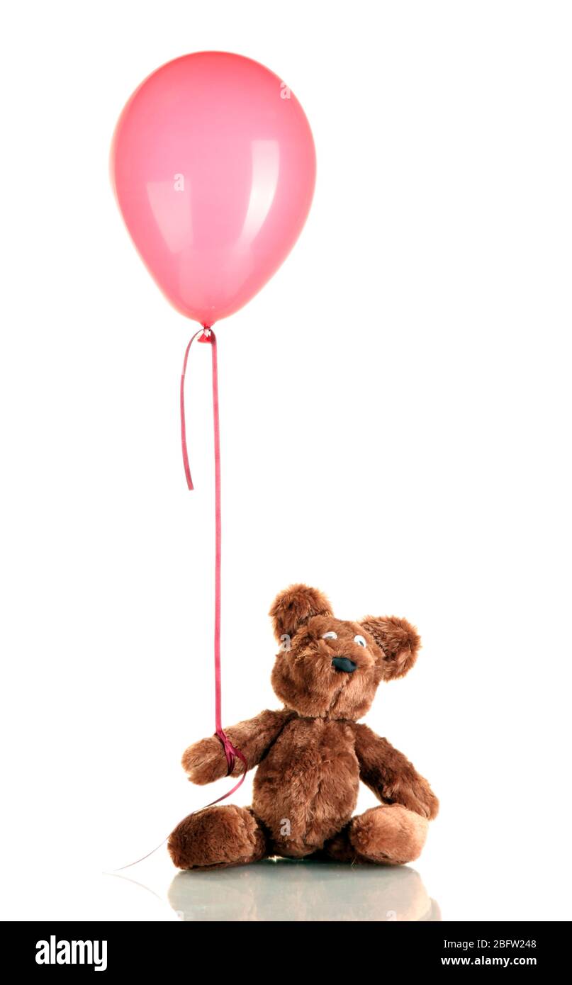 teddy bear with colorful balloon isolated on white Stock Photo - Alamy