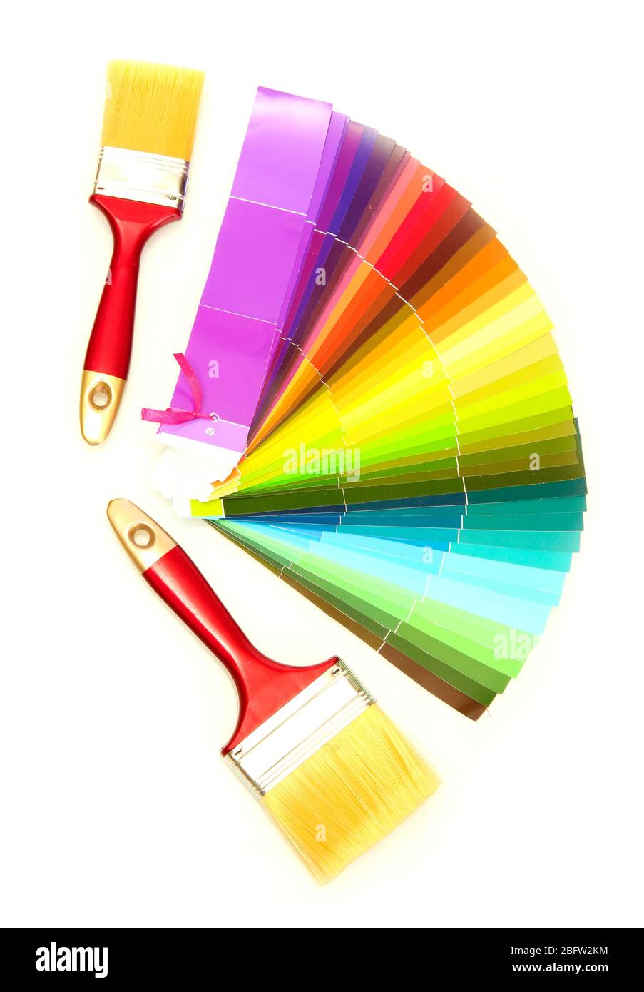 paint brushes and bright palette of colors isolated on white Stock ...