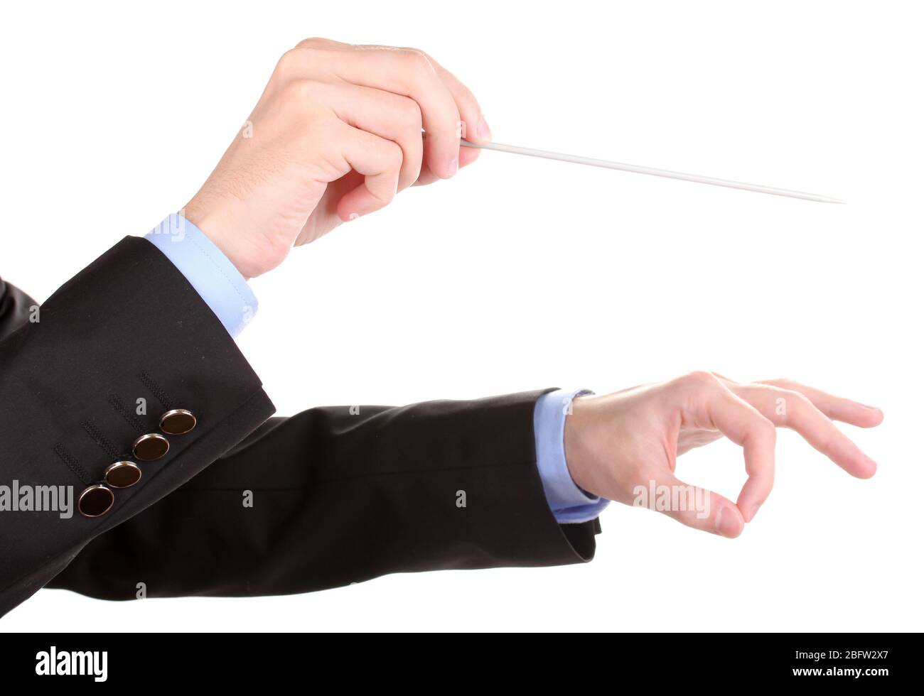 Music conductor hands with baton isolated on white Stock Photo - Alamy