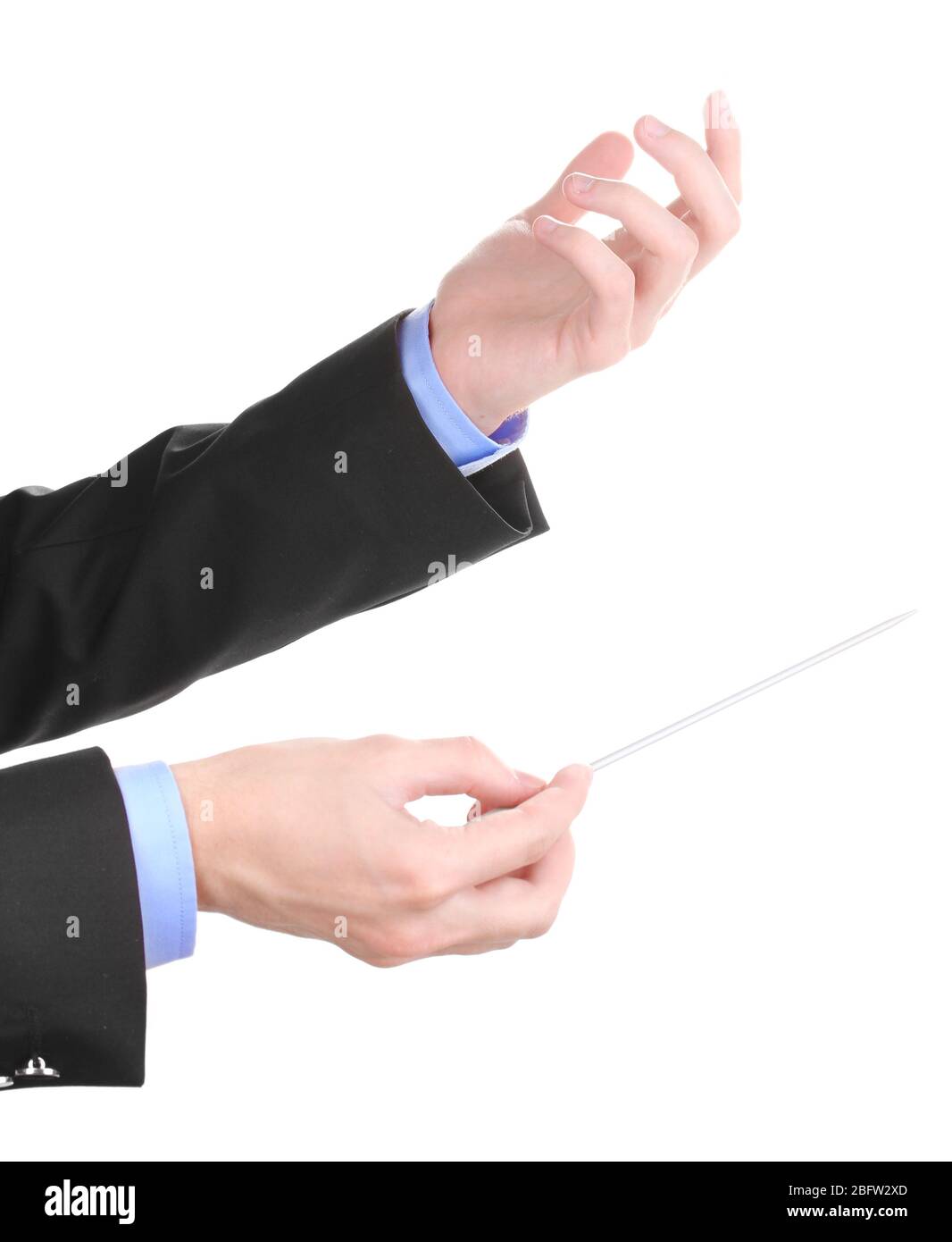 Music conductor hands with baton isolated on white Stock Photo - Alamy