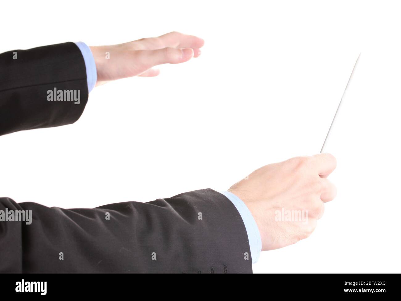 Music conductor hands with baton isolated on white Stock Photo - Alamy
