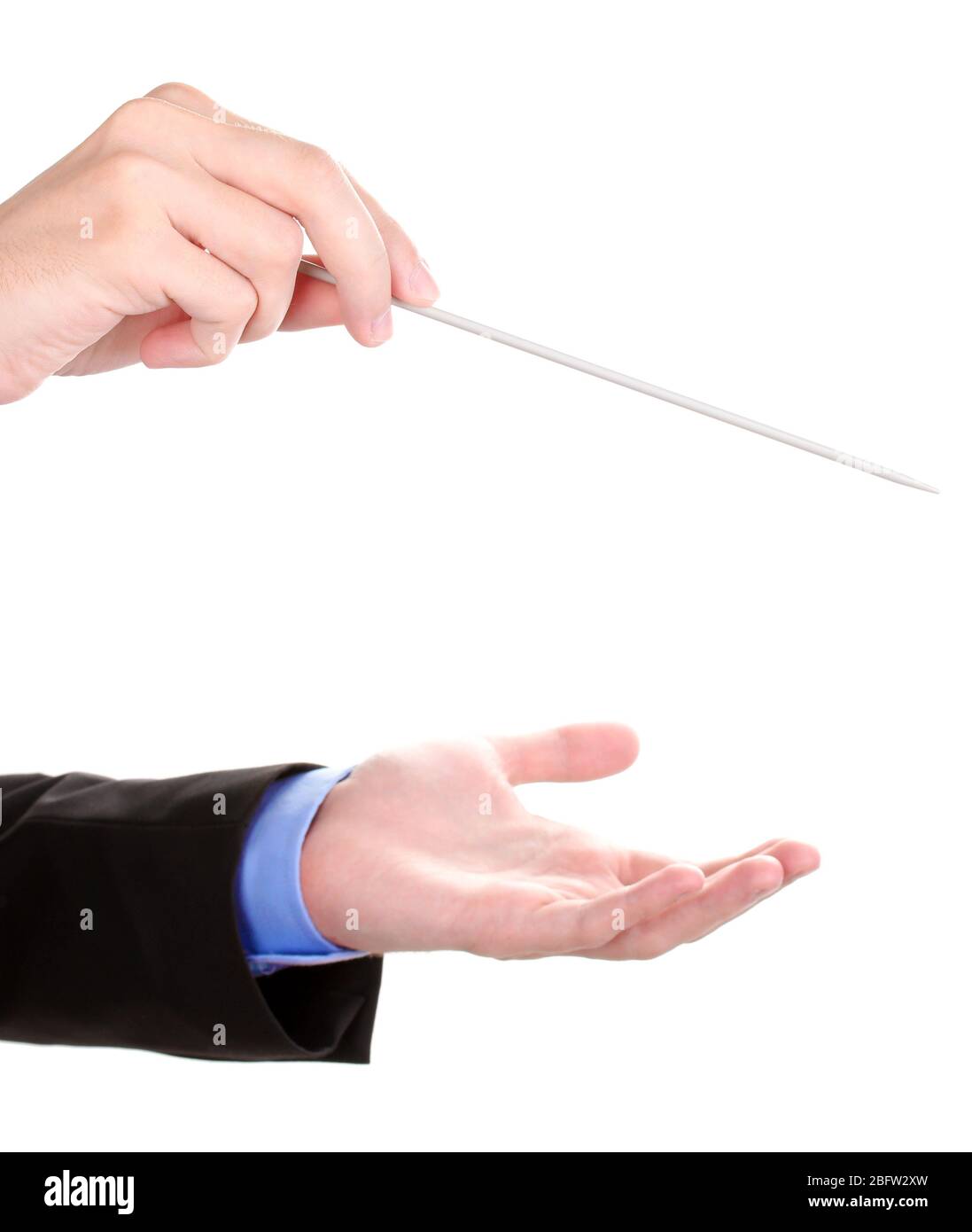 Music conductor hands with baton isolated on white Stock Photo - Alamy
