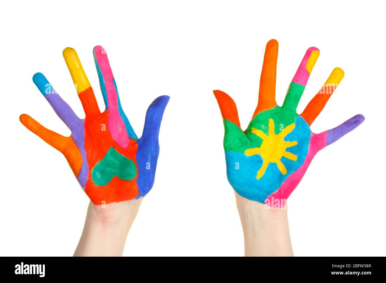 Brightly colored hands on white background close-up Stock Photo - Alamy