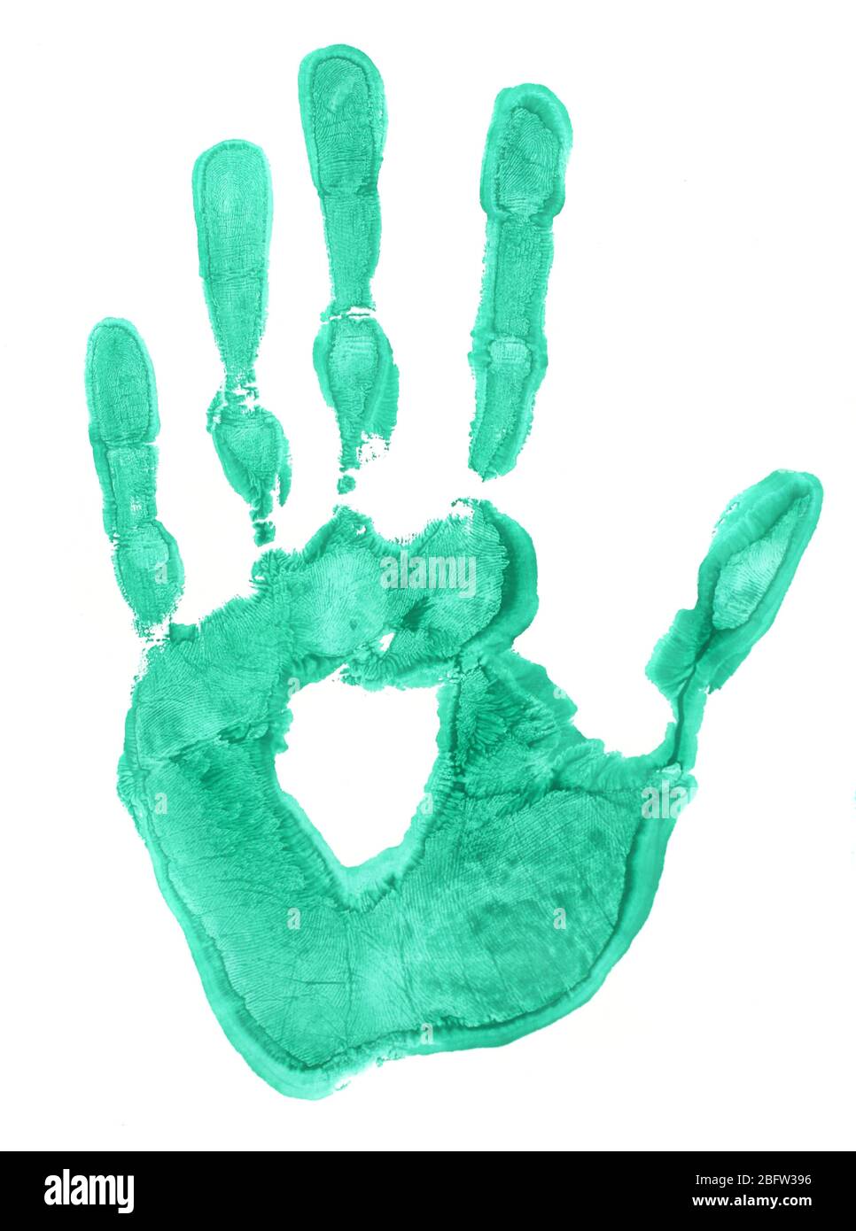 bright green handprint on white background close-up Stock Photo - Alamy