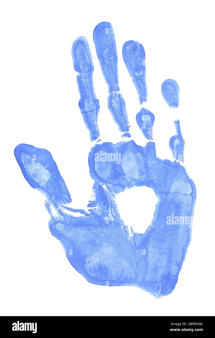 bright blue handprint on white background close-up Stock Photo - Alamy