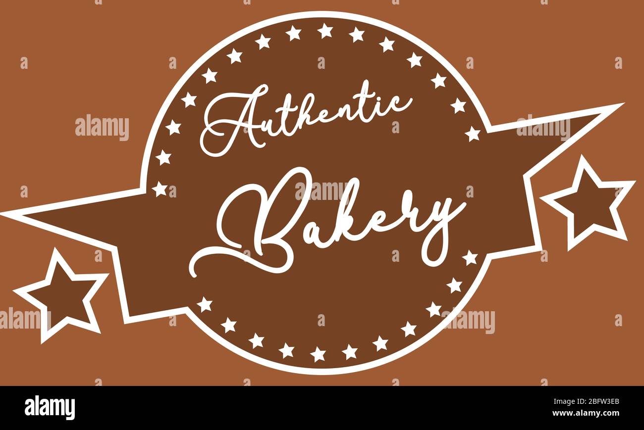 An illustration of an Authentic bakery logo on a brown color with white ...