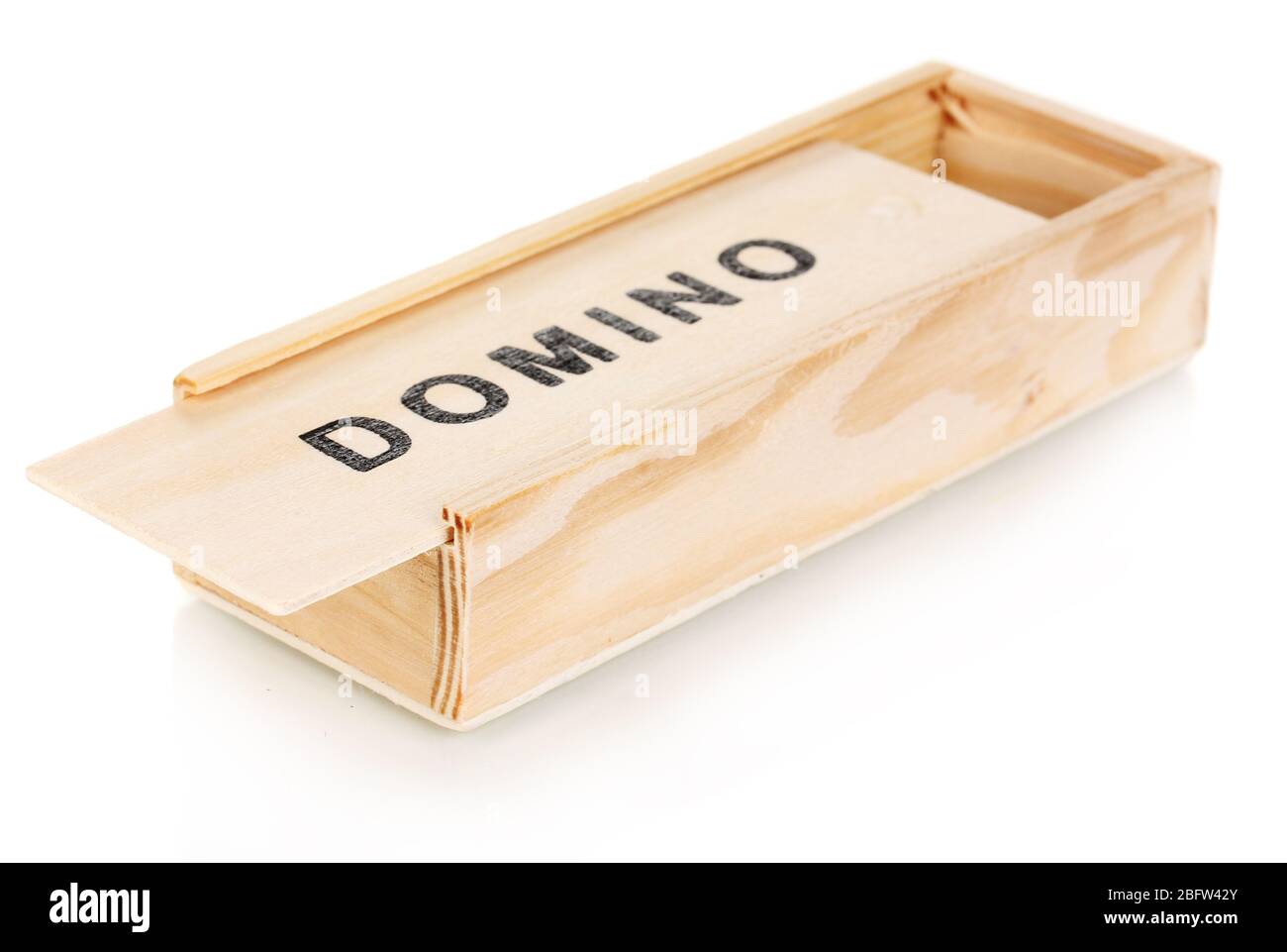 Wooden box with domino isolated on white Stock Photo - Alamy
