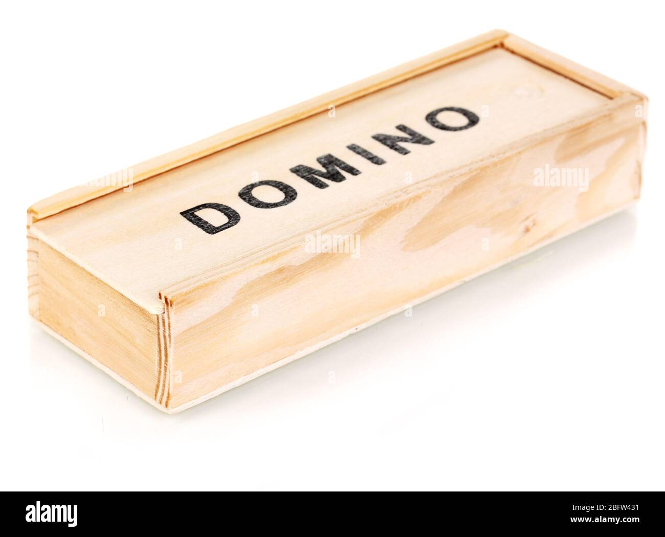 Wooden box with domino isolated on white Stock Photo - Alamy