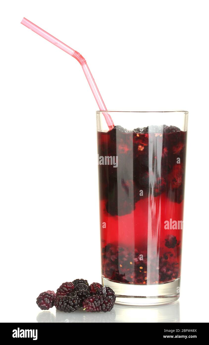 Glass of refreshing mulberry juice isolated on white Stock Photo - Alamy