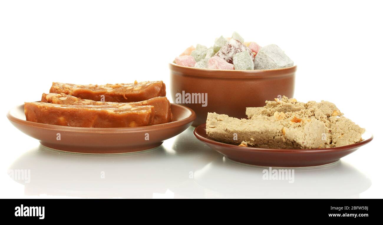 East sweets - halva, sherbet and Turkish delight isolated on white ...
