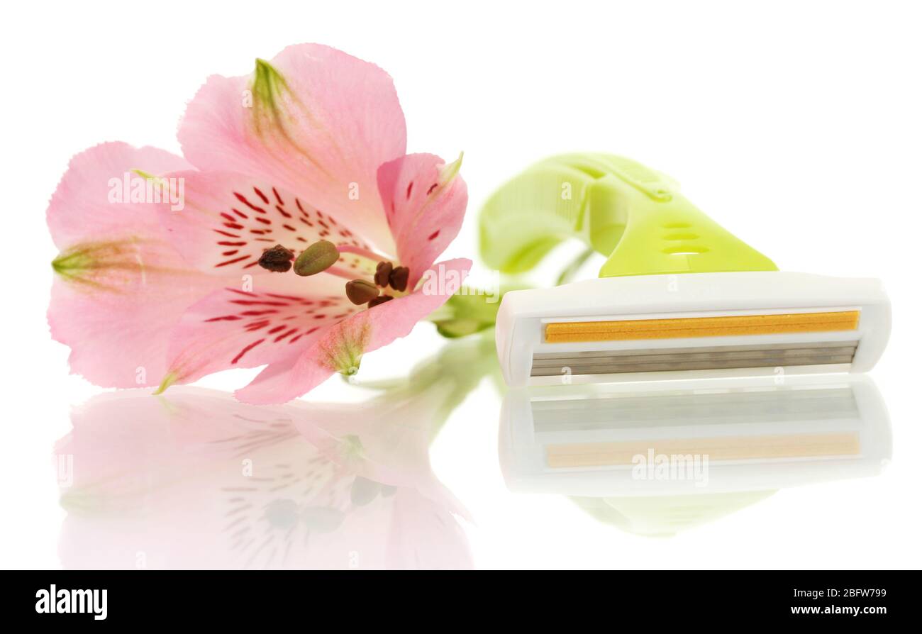 woman safety shaver and flower isolated on white Stock Photo - Alamy
