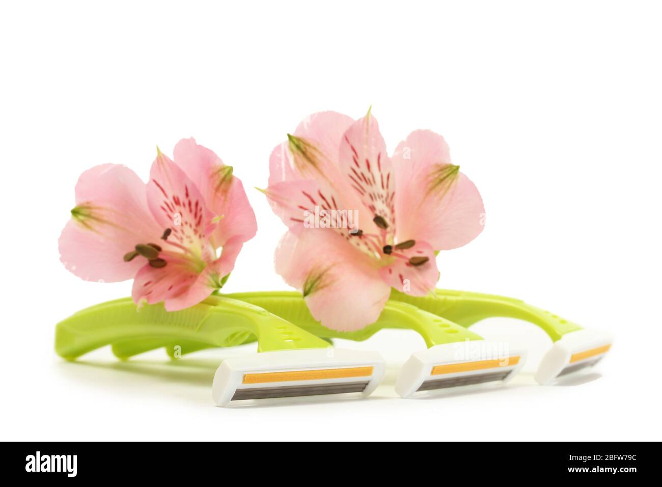 woman safety shavers and flowers isolated on white Stock Photo - Alamy