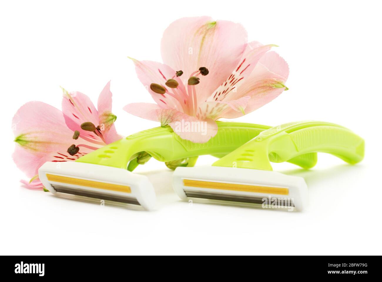 woman safety shavers and flowers isolated on white Stock Photo - Alamy
