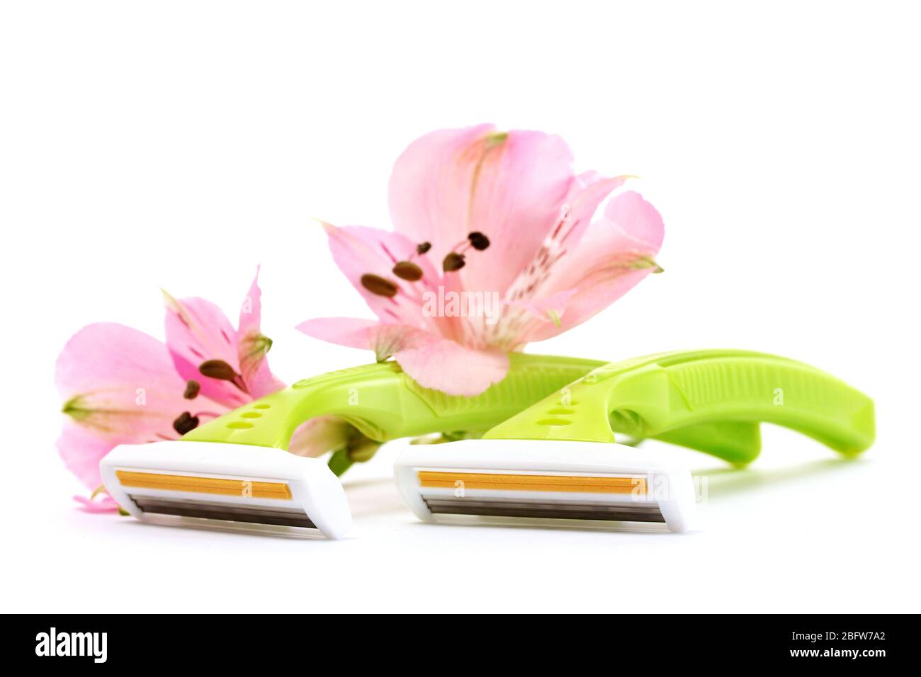 woman safety shavers and flowers isolated on white Stock Photo - Alamy