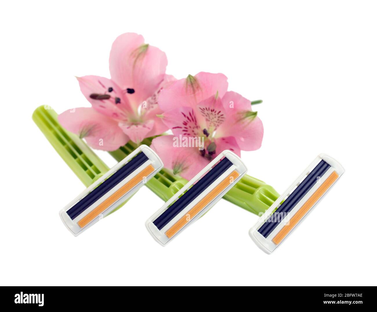 woman safety shavers and flowers isolated on white Stock Photo - Alamy