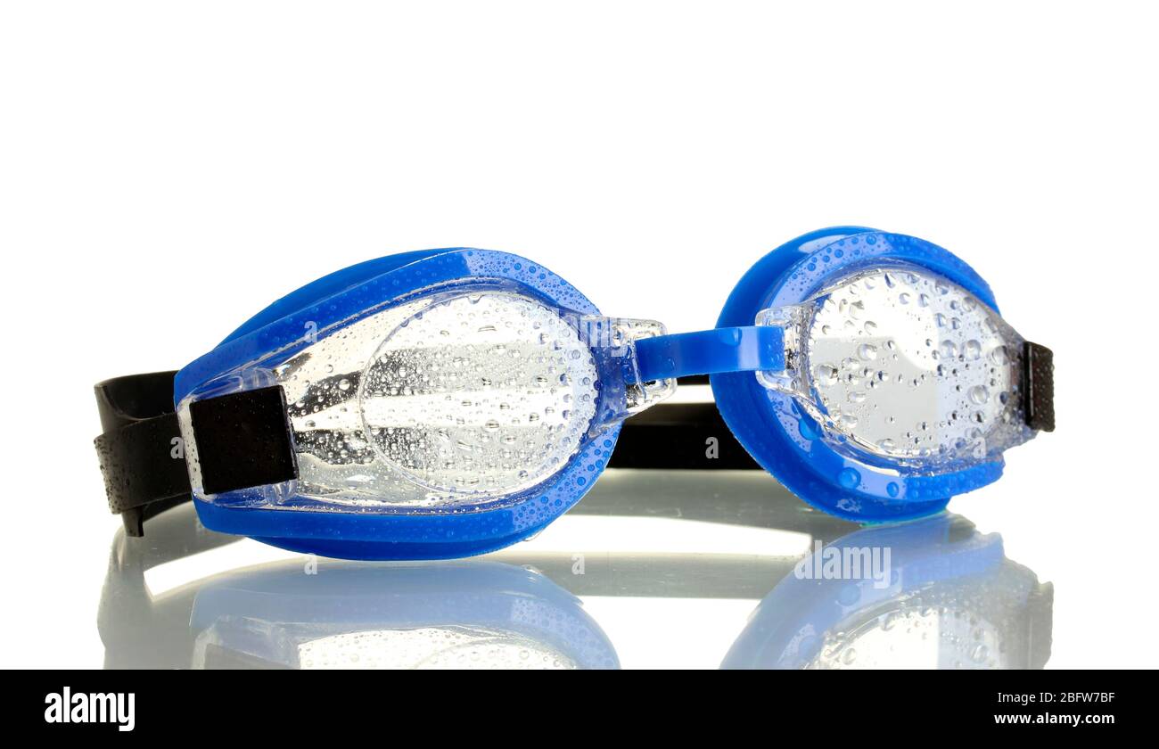 blue swim goggles with drops isolated on white Stock Photo - Alamy
