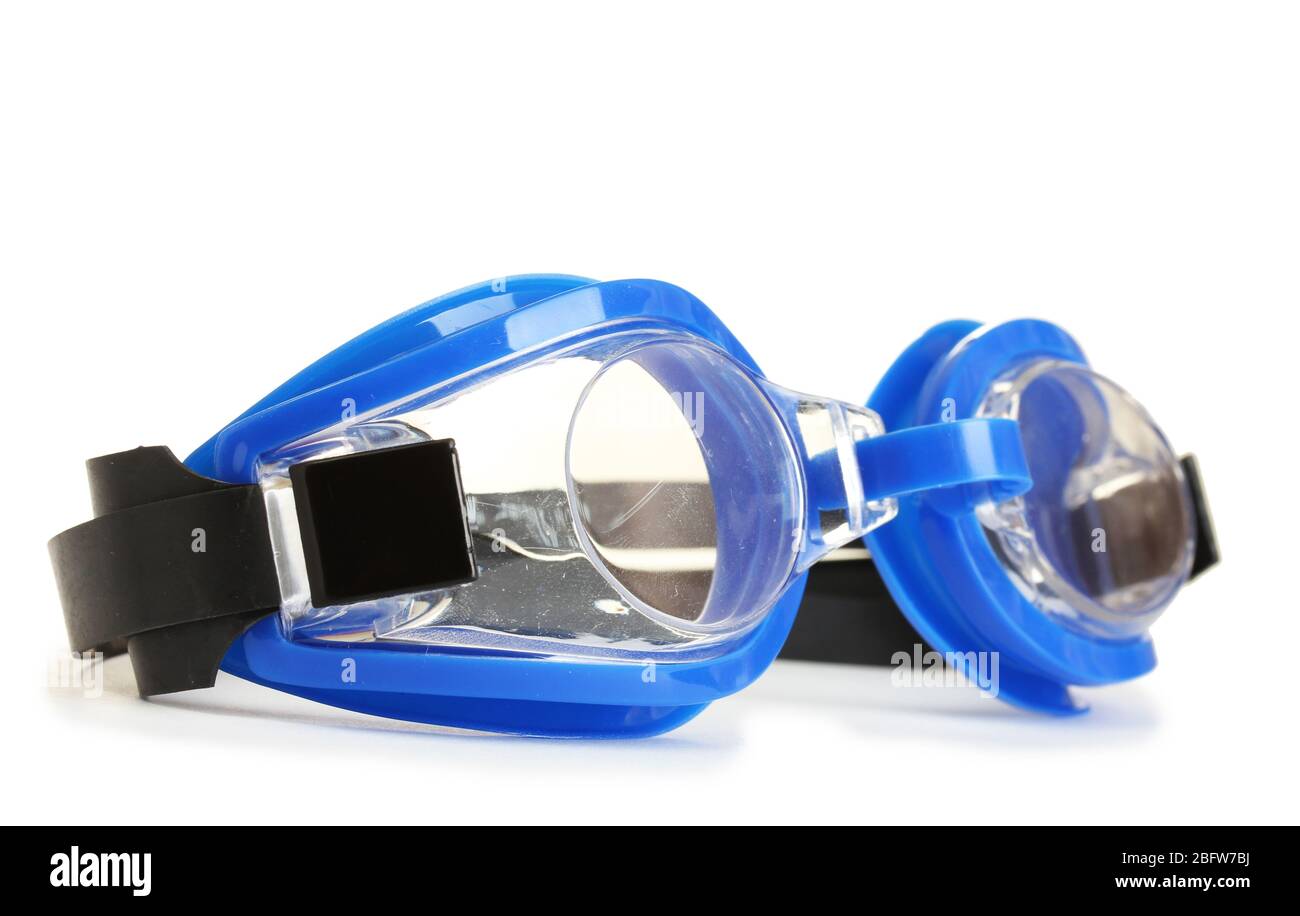 blue swim goggles isolated on white Stock Photo - Alamy