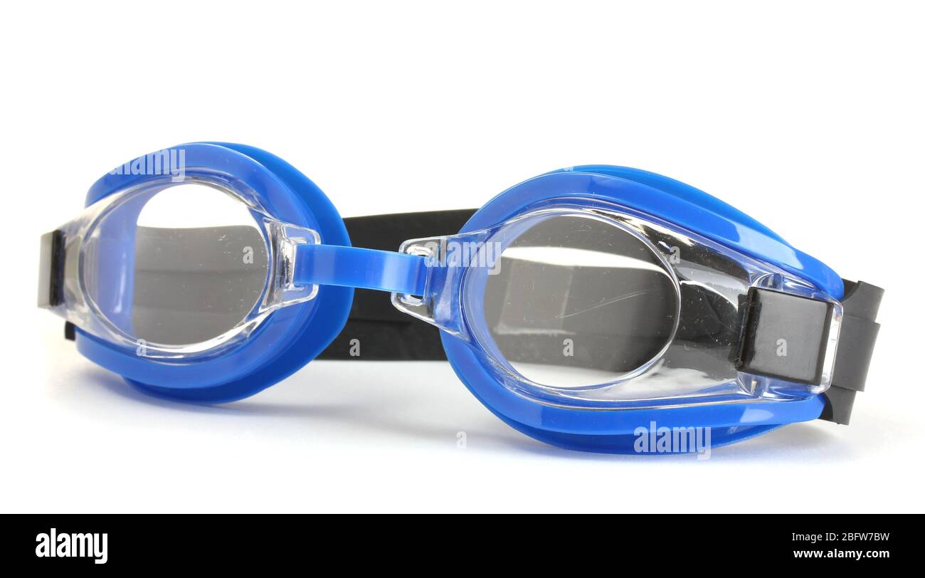blue swim goggles isolated on white Stock Photo - Alamy
