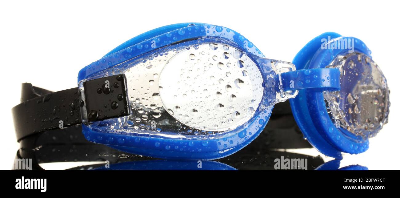 blue swim goggles with drops isolated on white Stock Photo - Alamy