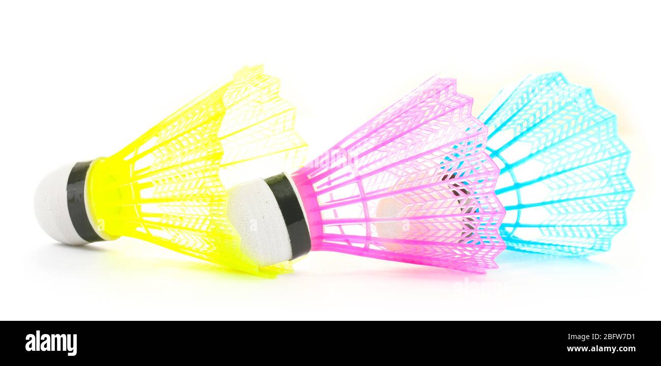 bright plastic shuttlecocks isolated on white Stock Photo - Alamy