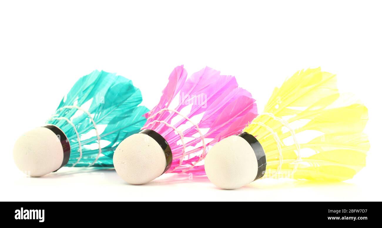 bright feather shuttlecocks isolated on white Stock Photo - Alamy