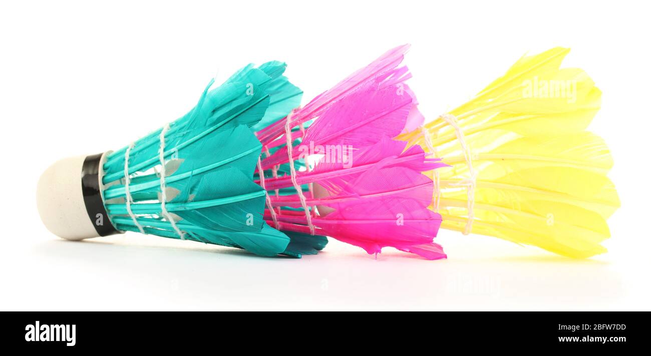 bright feather shuttlecocks isolated on white Stock Photo - Alamy