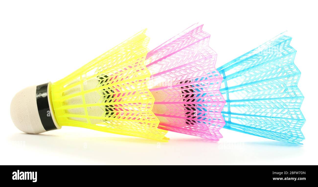 bright plastic shuttlecocks isolated on white Stock Photo - Alamy
