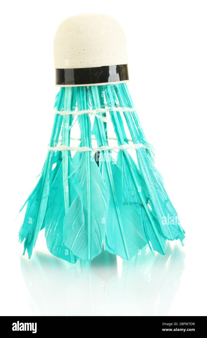 blue feather shuttlecock isolated on white Stock Photo - Alamy