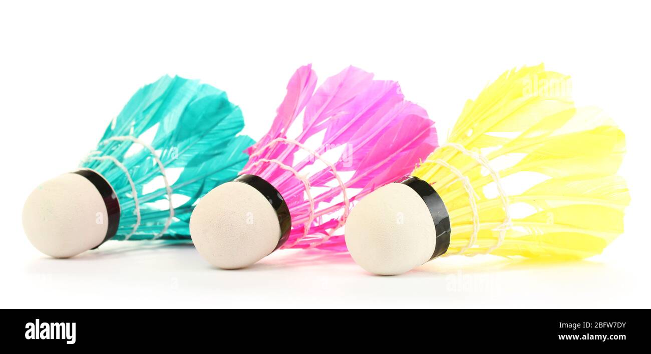 bright feather shuttlecocks isolated on white Stock Photo - Alamy