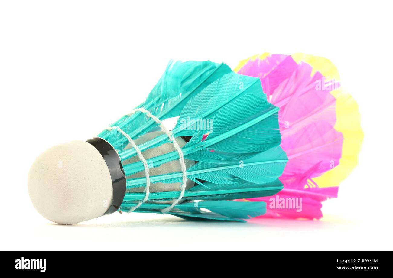 bright feather shuttlecocks isolated on white Stock Photo - Alamy