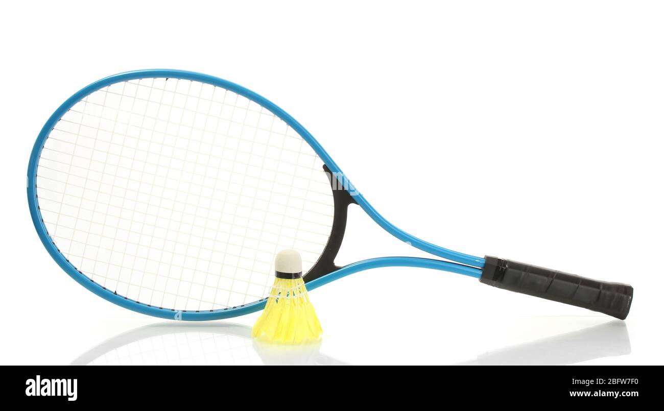Badminton racket and shuttlecock isolated on white Stock Photo - Alamy