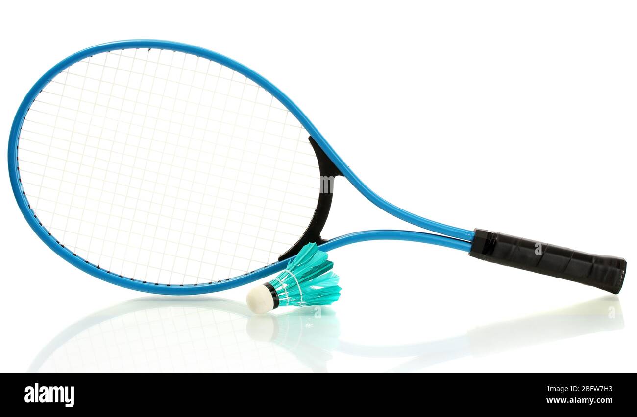 Badminton racket and shuttlecock isolated on white Stock Photo - Alamy