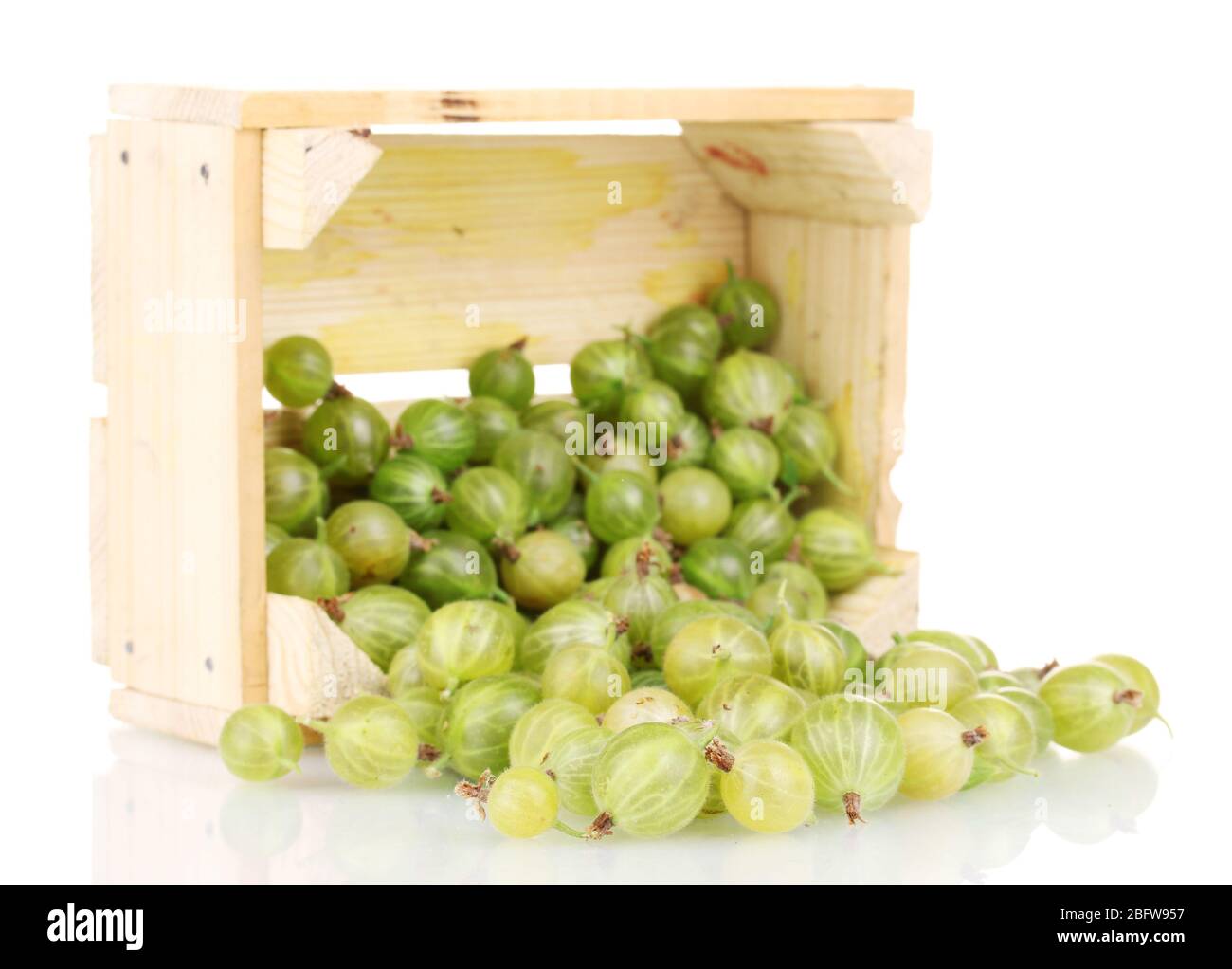 Green gooseberry in crate isolated on white Stock Photo - Alamy